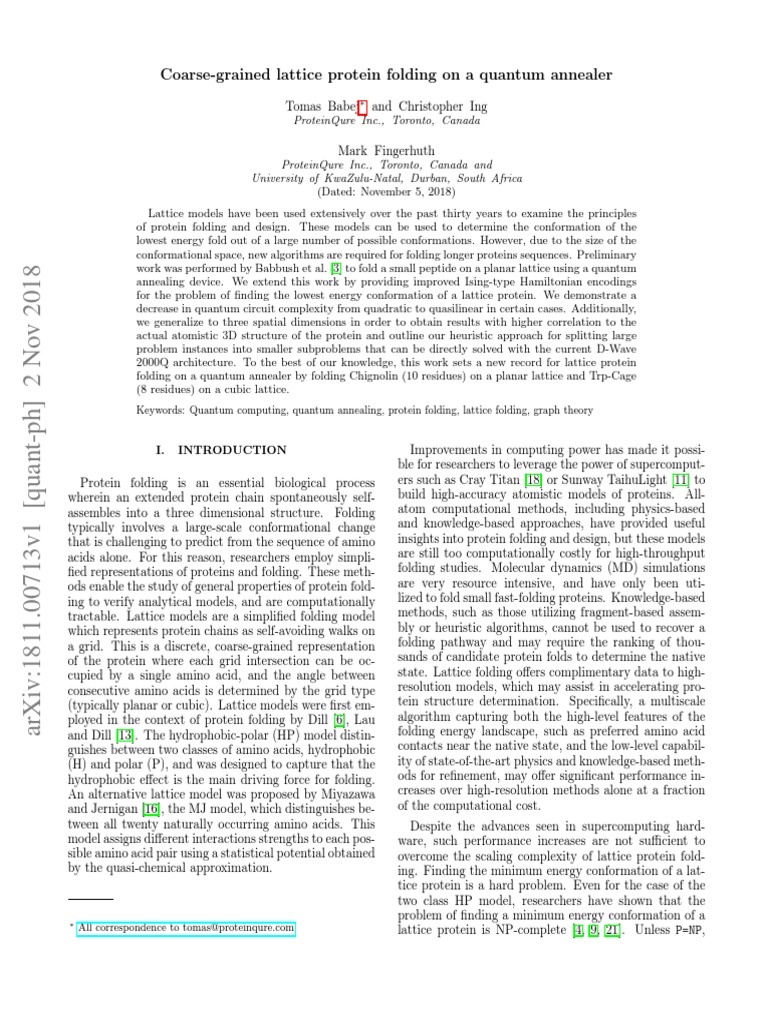 Quantum Lattice Protein Folding | PDF