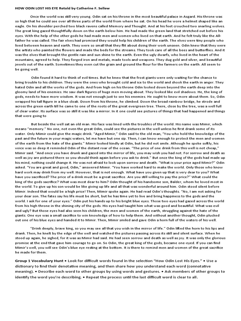 HOW ODIN LOST HIS EYE Retold by Catherine F | PDF | Odin | Elves