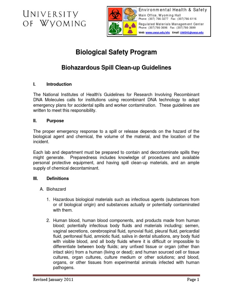 Biohazard Spill Clean-Up Guidelines | PDF | Radioactive Contamination ...