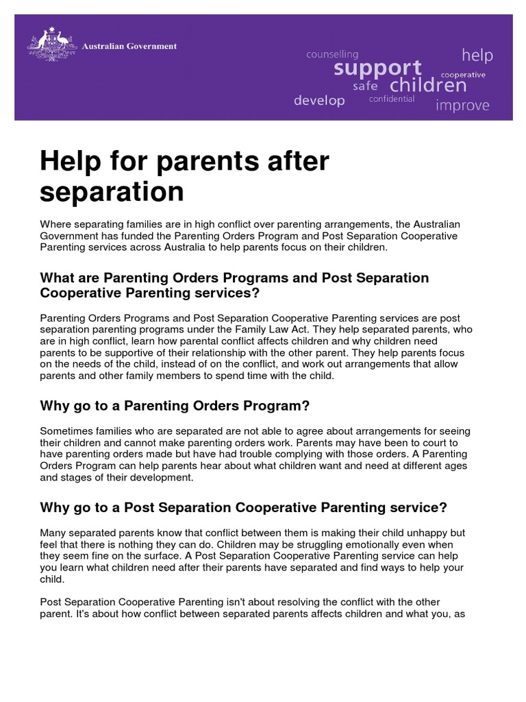Help For Parents After Separation Pdf Parenting Relationships