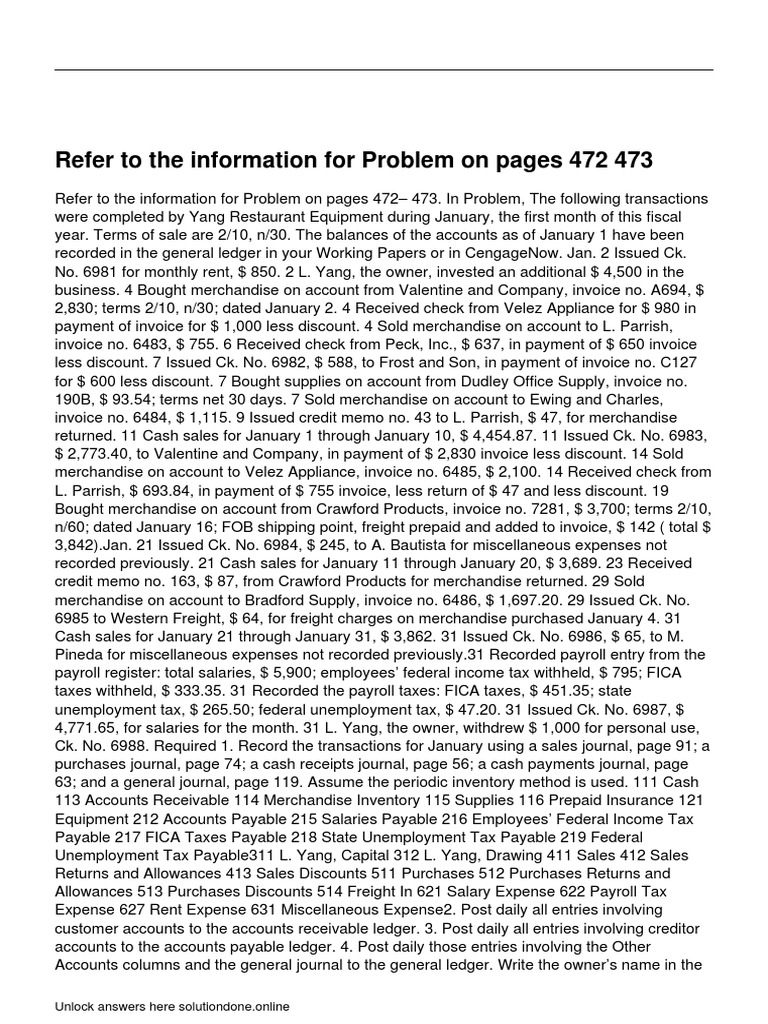 Refer To The Information For Problem On Pages 472 473: Unlock Answers Here Solutiondone - Online ...