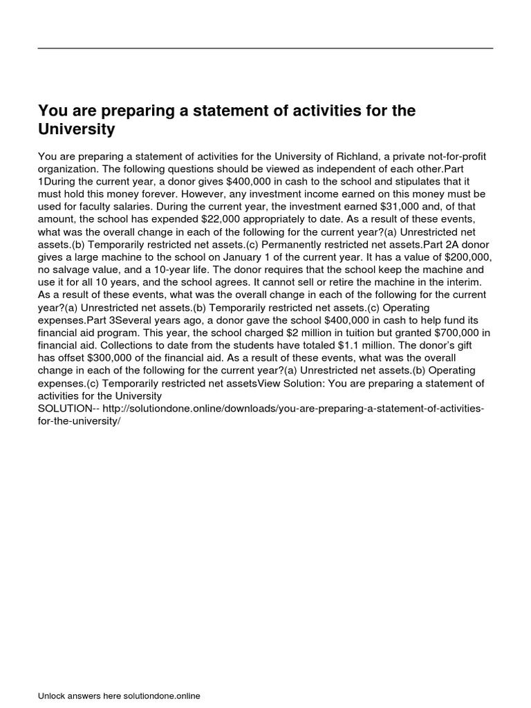 You Are Preparing A Statement of Activities For The University | PDF