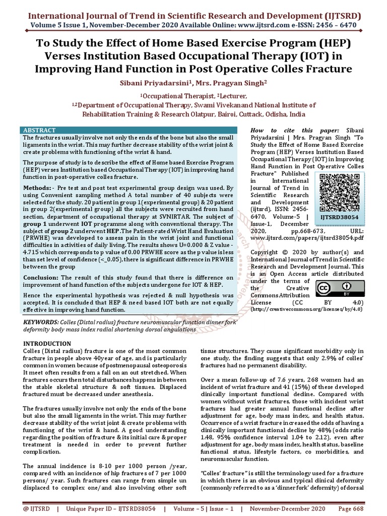 To Study The Effect of Home Based Exercise Program HEP Verses ...