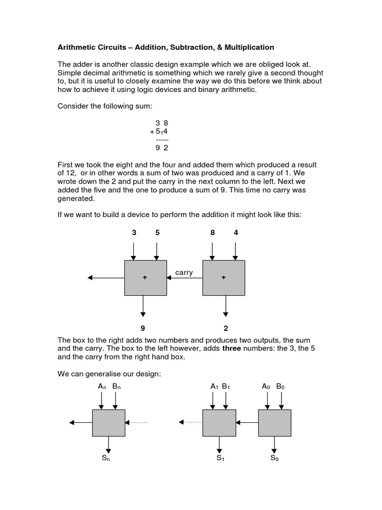 Arithmetic Circuits - Addition, Subtraction, & Multiplication | PDF ...