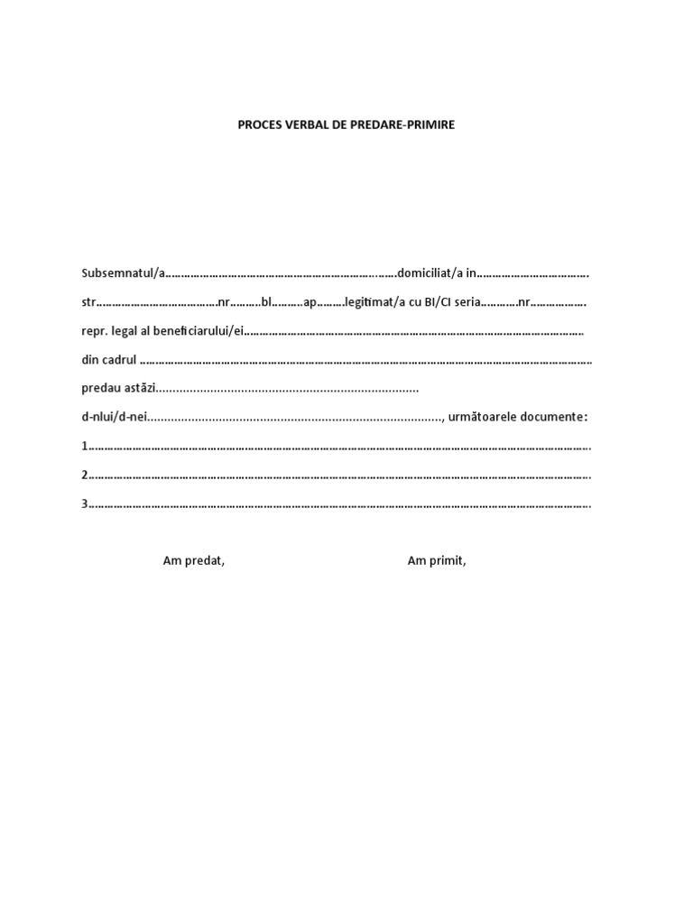 Proces Verbal Predare Primire | PDF