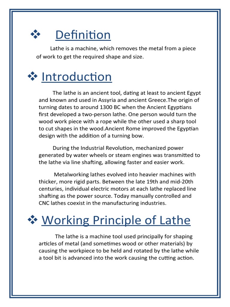 Lathe Machine Intro Pdf Industrial Processes Crafts