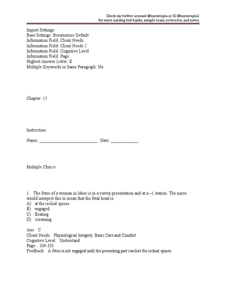 Nursing Labor Exam Questions | PDF | Childbirth | Pregnancy