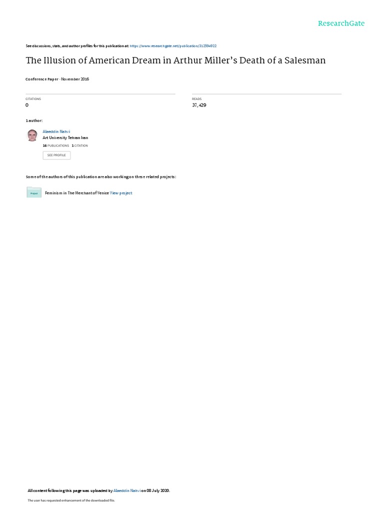 Desperate American Dream' in Arthur Miller's Death of A Salesman | PDF ...