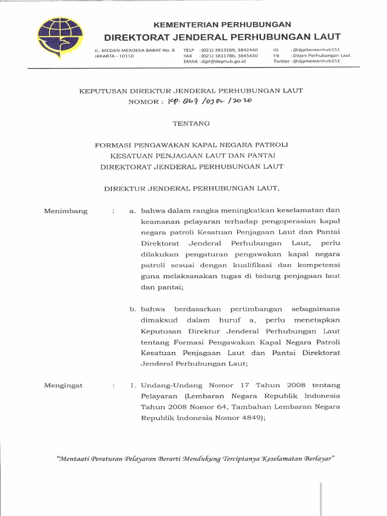 SK Dirjen Formasi Pengawakan Kapal Negara Patroli KPLP | PDF