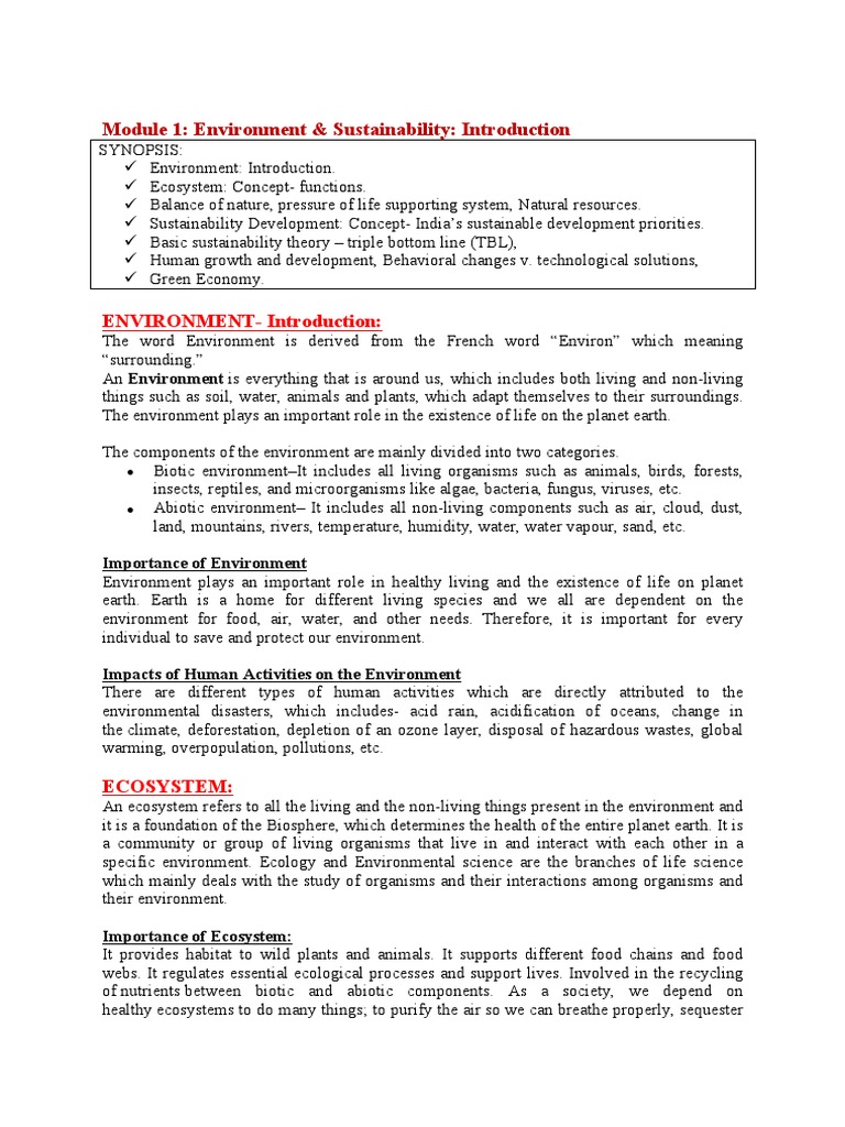 Introduction to Environment & Sustainability | PDF | Ecosystem ...