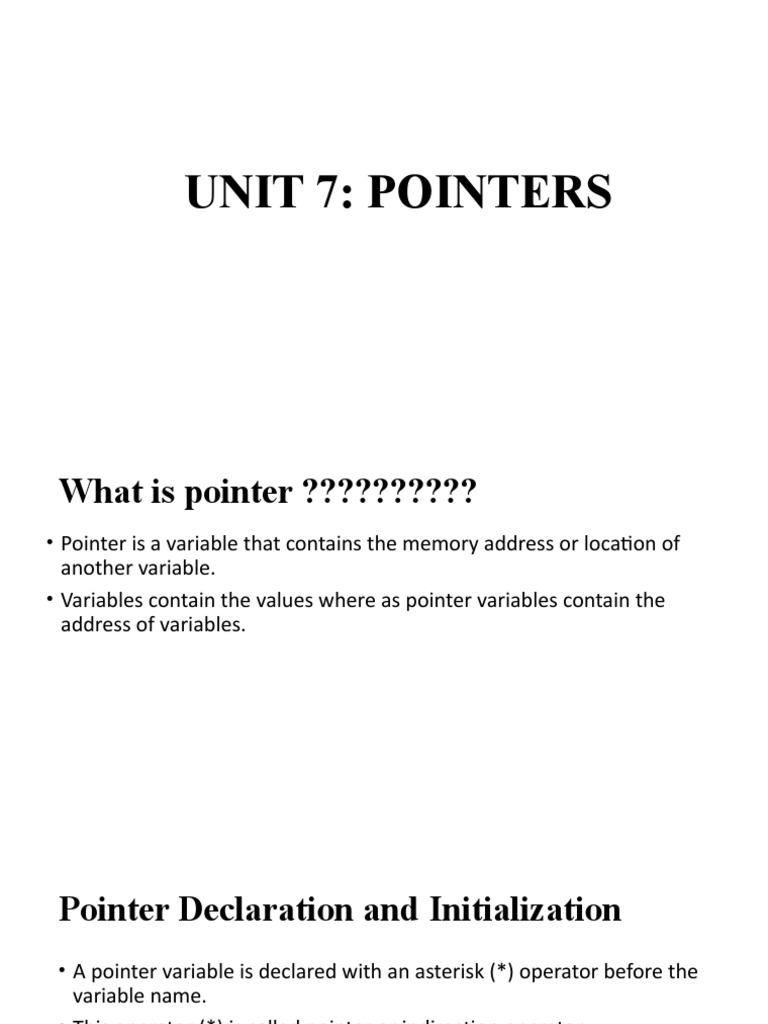Unit 7: Pointers | PDF | Pointer (Computer Programming) | Data Type