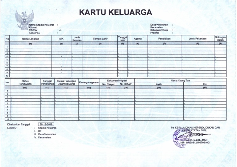 Template KK Kosong | PDF