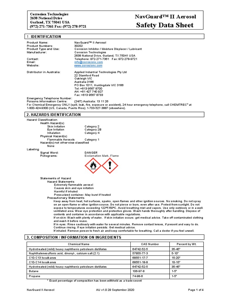 NavGuard II AU SDS v1.0 | PDF | Dangerous Goods | Toxicity