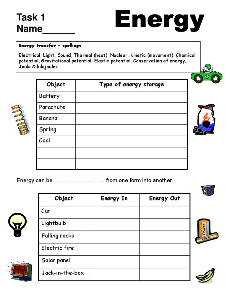 Energy Transfers Worksheet | PDF
