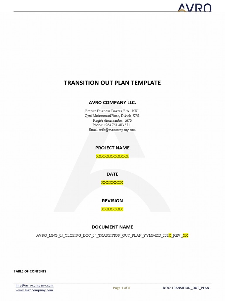 Transition Out Plan Template: Avro Company LLC | PDF | Non Disclosure ...
