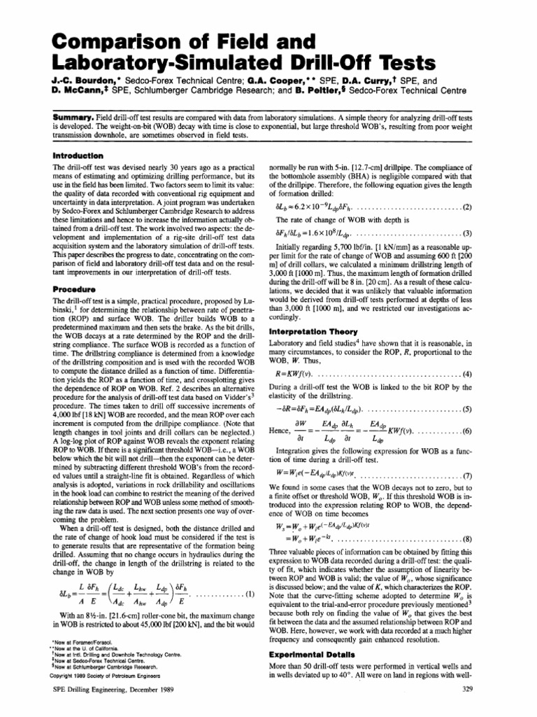 Comparison of Field and Laboratory-Simulated Drill-Off Tests | Download ...