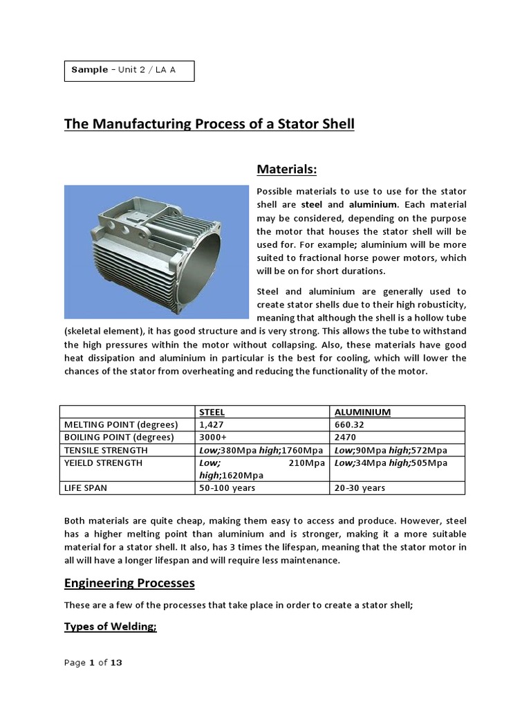 The Manufacturing Process of A Stator Shell: Materials | PDF | Casting ...