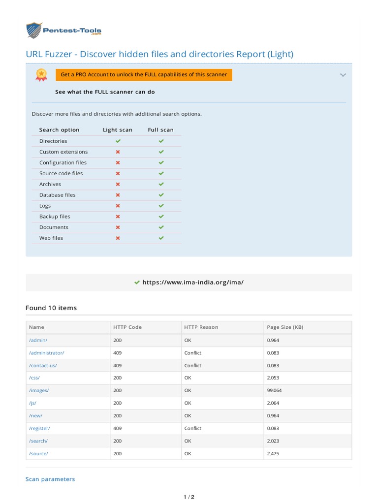 URL Fuzzer - Discover Hidden Files and Directories Report (Light) | PDF | Data Management ...