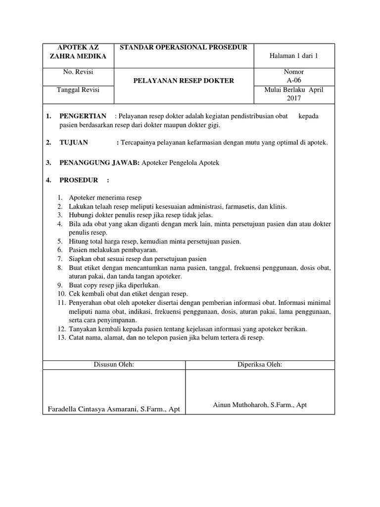 Sop Pelayanan Resep Pdf
