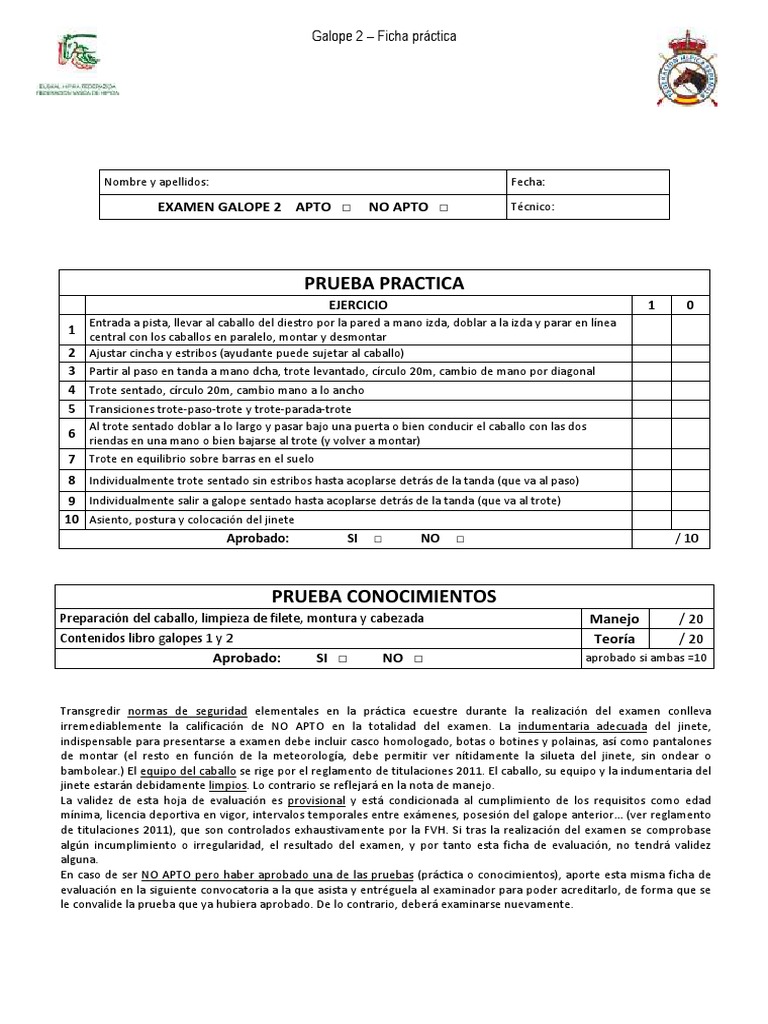 Ficha Práctica Galope 2 | PDF | Caballos | Prueba (evaluación)