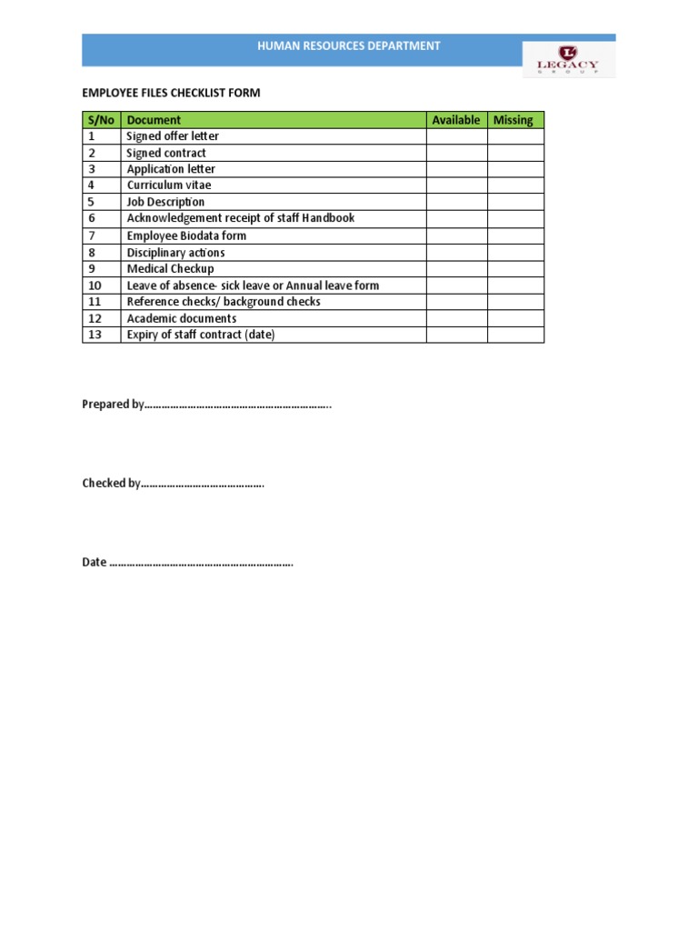 Employee Files Checklist Form | PDF