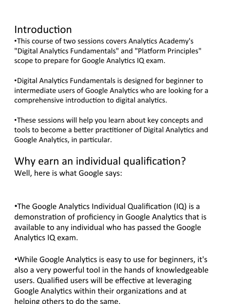 Introduction to Google Analytics Fundamentals and Platform Principles ... Introduction to Google Analytics Fundamentals and Platform Principles ...