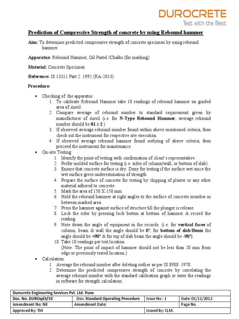 NDT SOP-1 Rebound Hammer | PDF | Concrete | Building Materials
