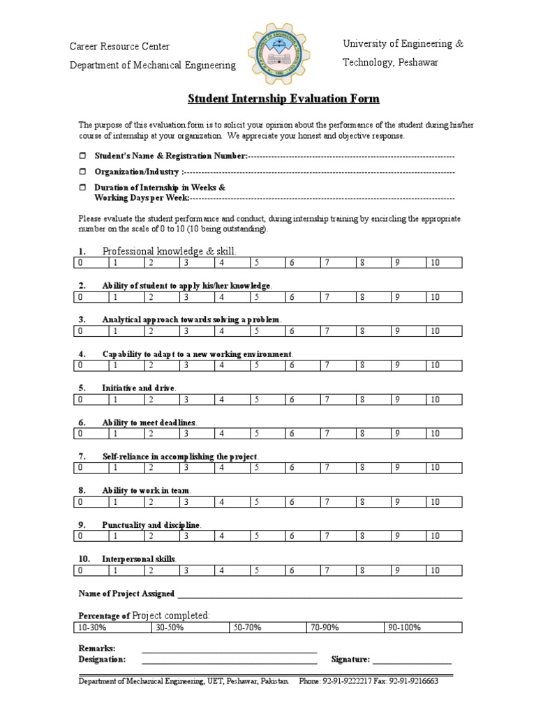 Student Internship Evaluation Form | PDF | Engineering | Human Nature