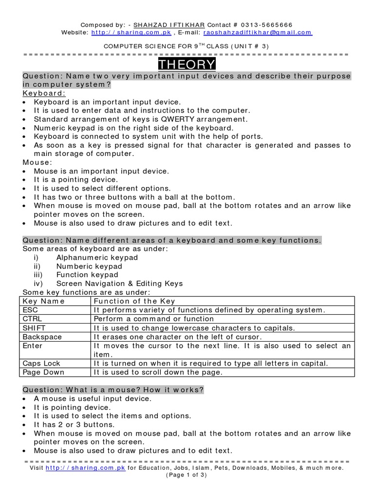 9 Computer Unit 3 | PDF | Printer (Computing) | Computer Keyboard