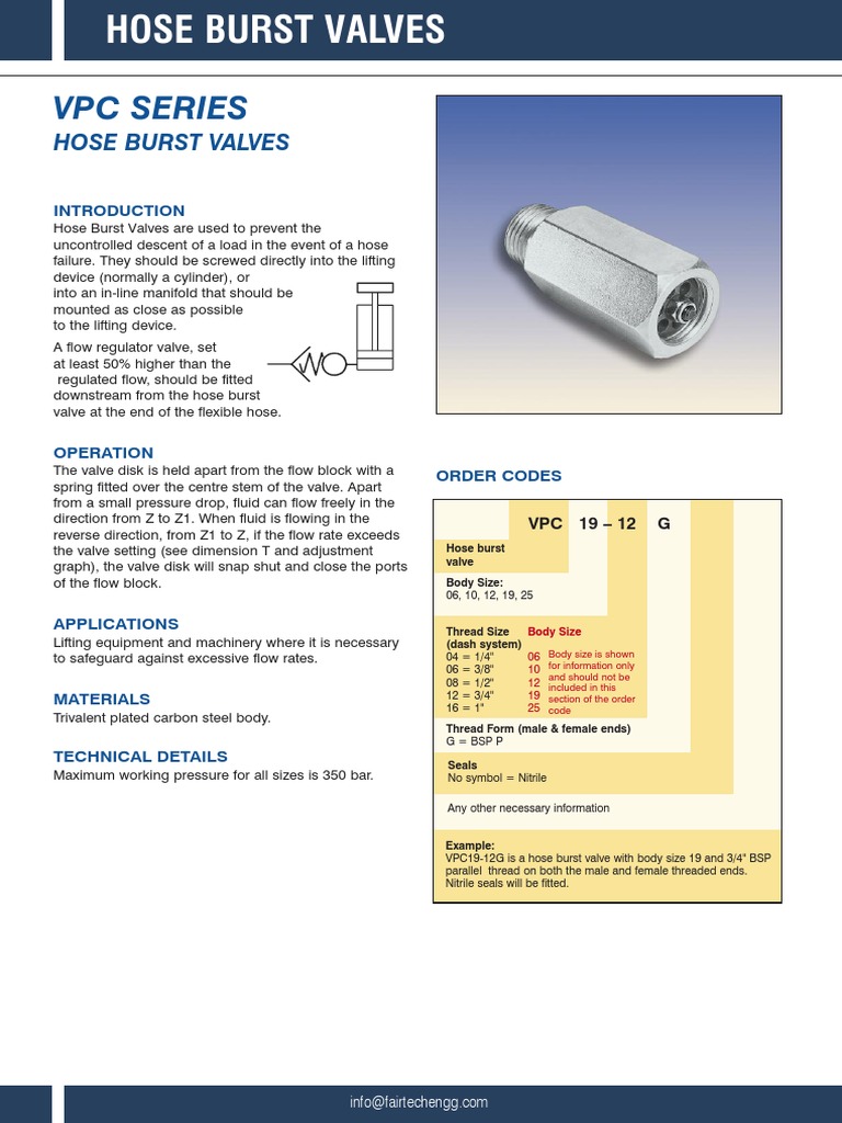 VPC Series: Hose Burst Valves | PDF | Valve | Hydraulics