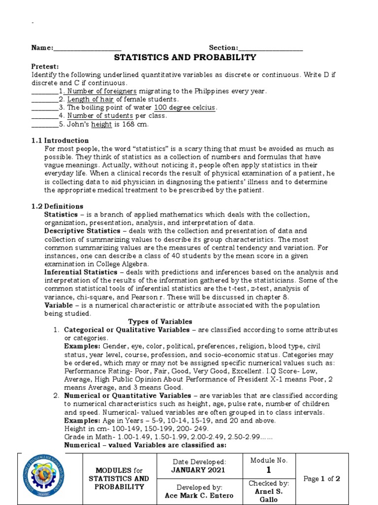 11 Statistics-and-Probability-Week-1 Module 1 | PDF | Probability ...
