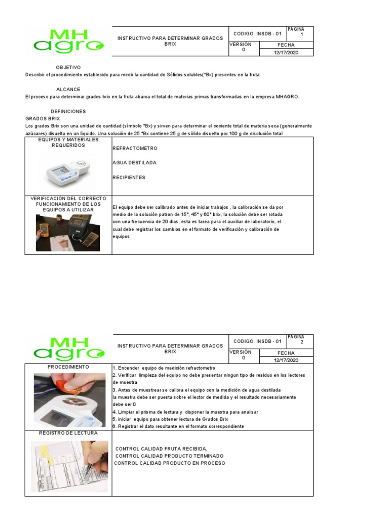 001 Instructivo para Determinar Grados Brix | PDF | Metrología | Naturaleza