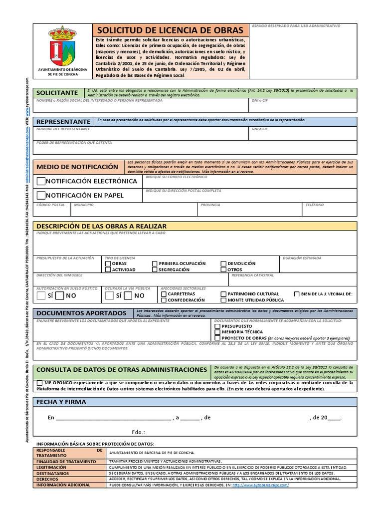 Solicitud de Licencia de Obras PDF | PDF | Privacidad de la información | Política