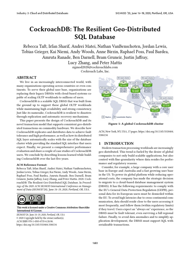 Cockroachdb The Resilient Geo Distributed Sql Database Pdf Pdf Replication Computing