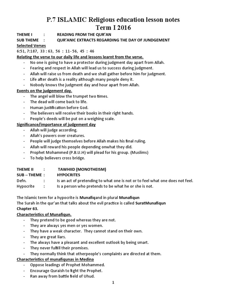 Ire Lesson Notes 2016 | PDF | Hajj | Tawhid