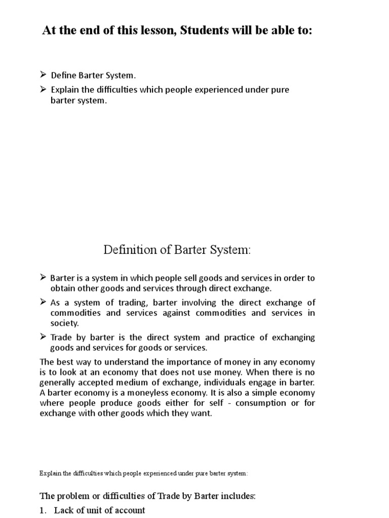 Barter System: Definition and Challenges | PDF | Barter | Medium Of ...