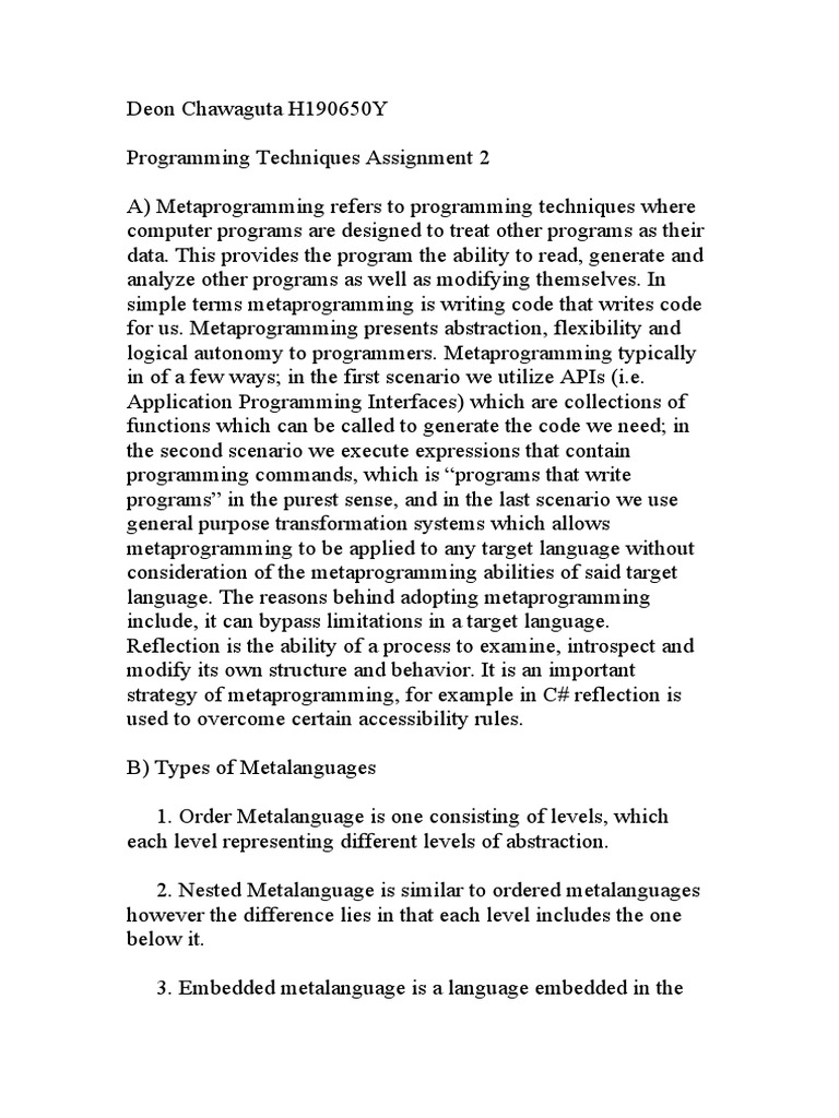 Programming Techniques Assignment 2 Pdf Semantics Programming Language 