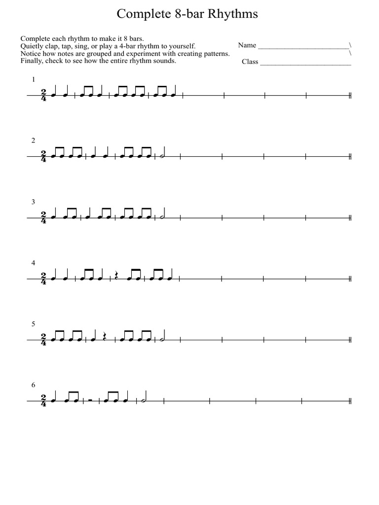 01 Complete 8-Bar Rhythms RL1 - Student - Full Score PDF | PDF