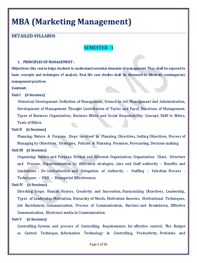 MBA Marketing Management Syllabus | PDF | Strategic Management | Economics