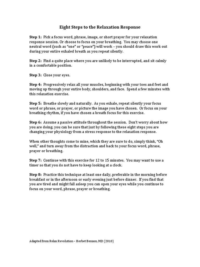 Herbet Benson - 8 Steps To The Relaxation Response | PDF