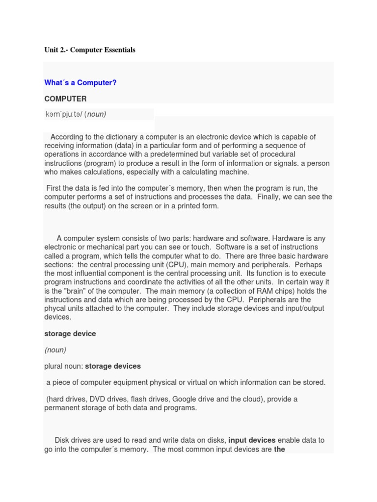 Computer Essentials | PDF | Computer Hardware | Computer Data Storage