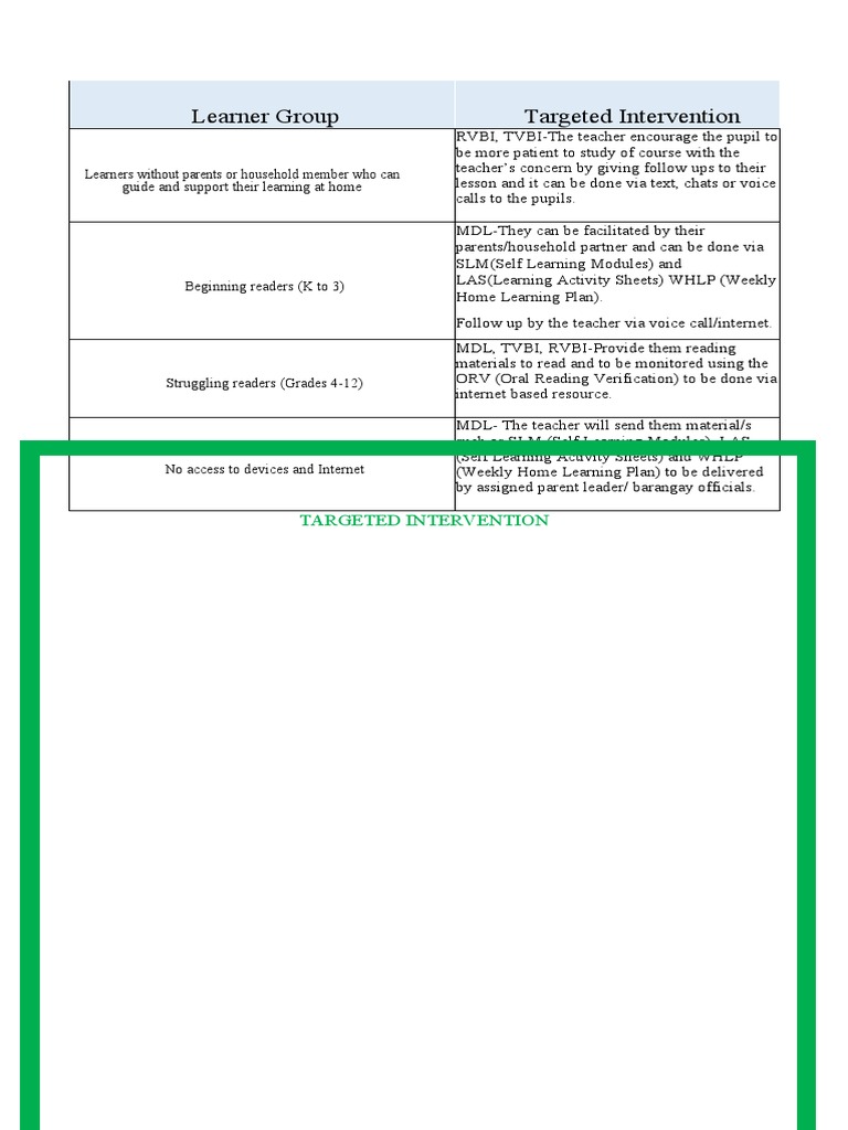 Learner Group Targeted Intervention | PDF