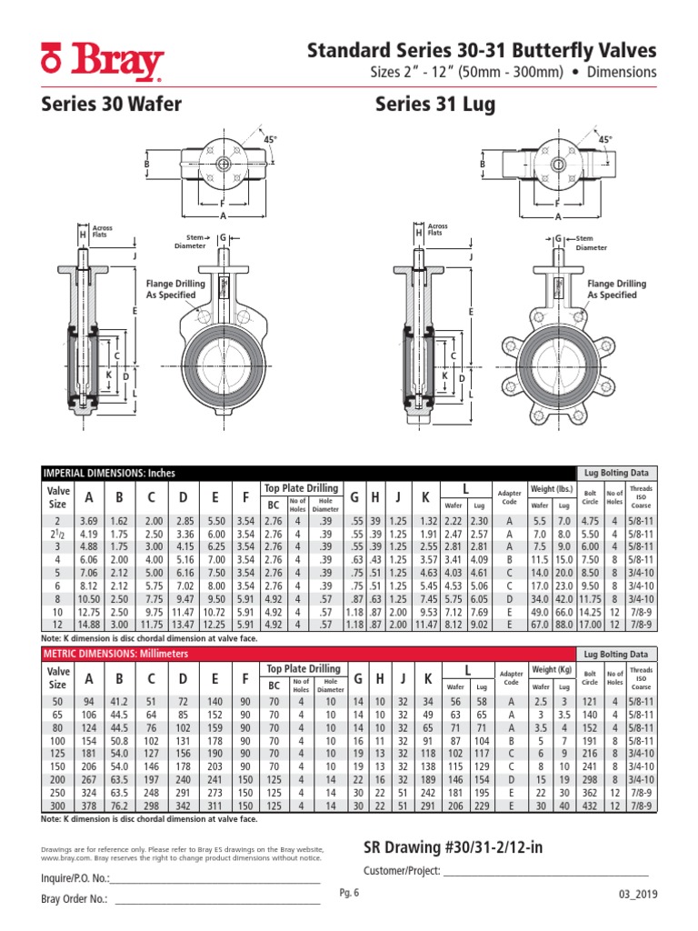 Standard Series 30-31 Butterfly Valves Series 31 Lug Series 30 Wafer ...