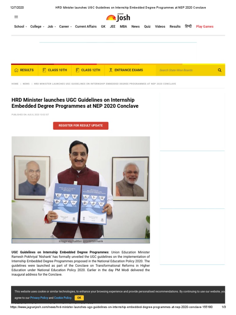 HRD Minister Launches UGC Guidelines On Internship Embedded Degree ...