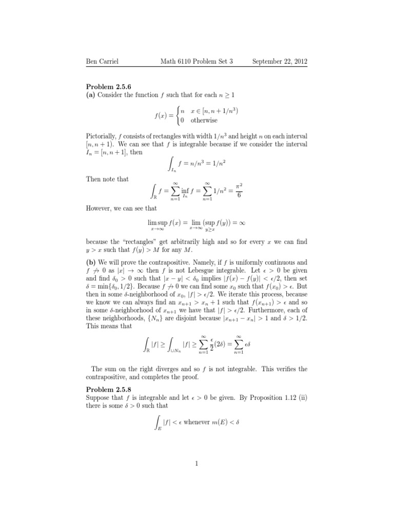 Math 6110 Pset 3 | PDF | Integral | Mathematical Relations