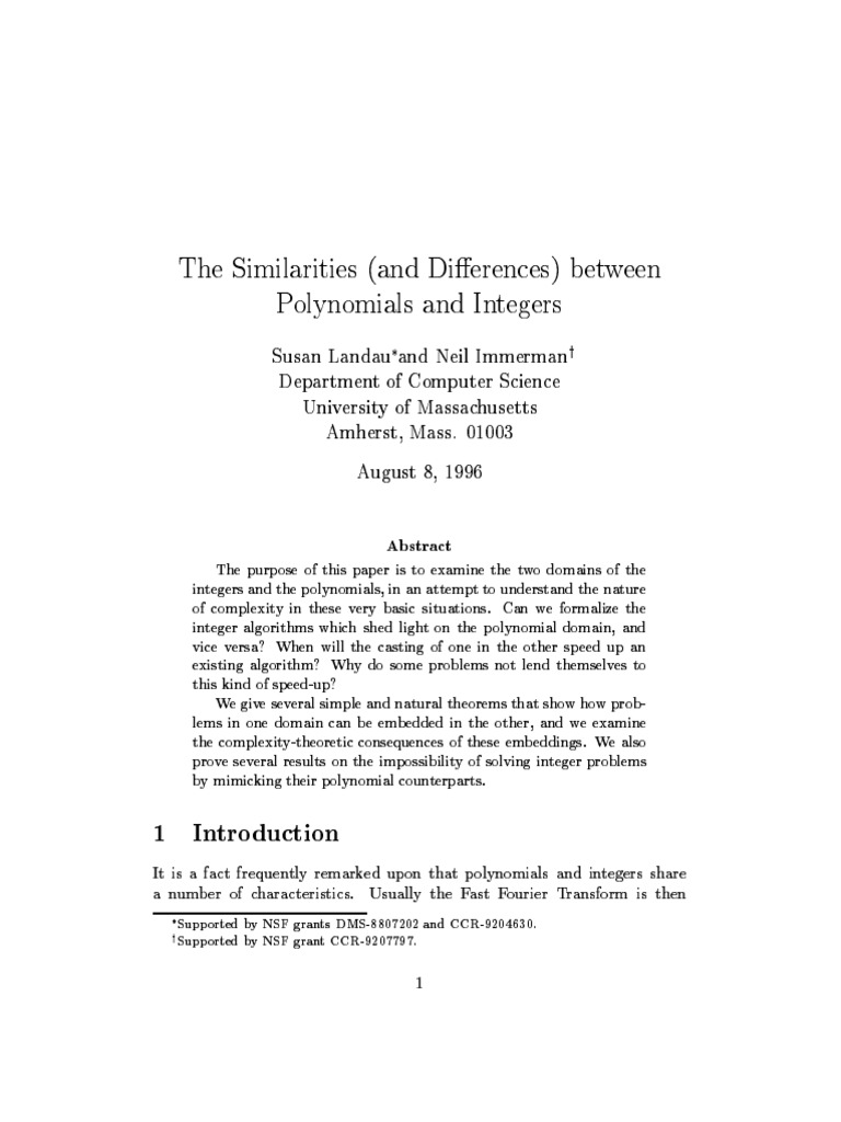 Polynomials vs. Integers: Complexity Insights | PDF | Factorization ...