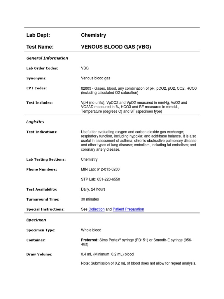 Venous Blood Gas (VBG) PDF | PDF | Syringe | Blood