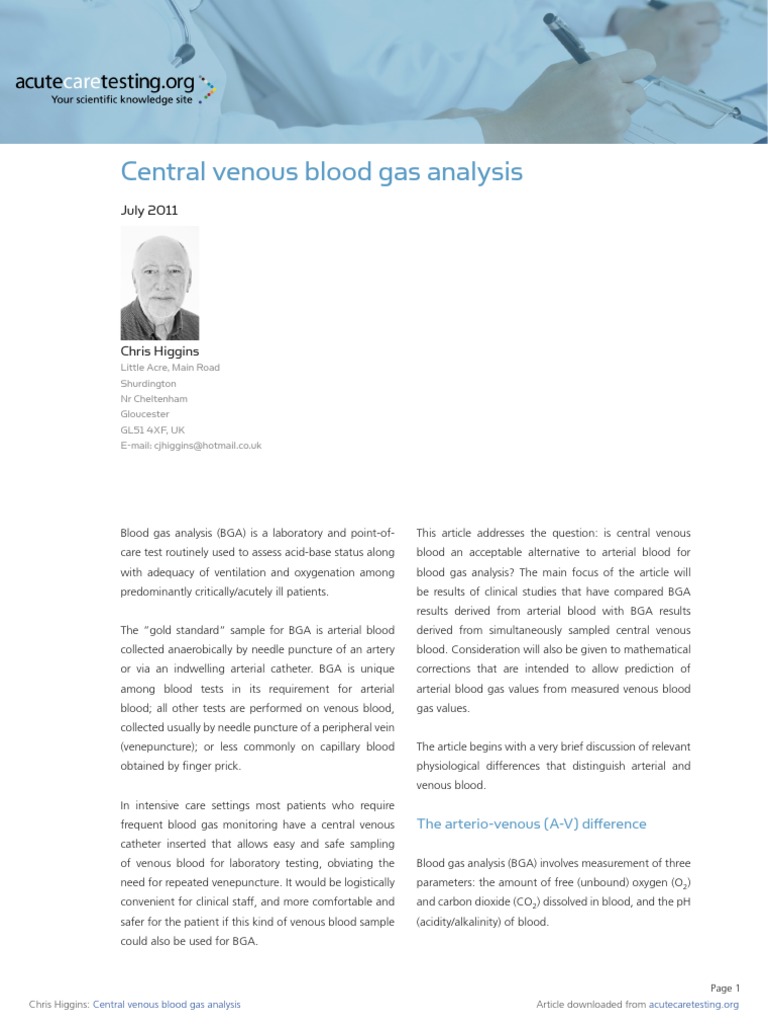 Central Venous Blood Gas Analysis PDF | PDF