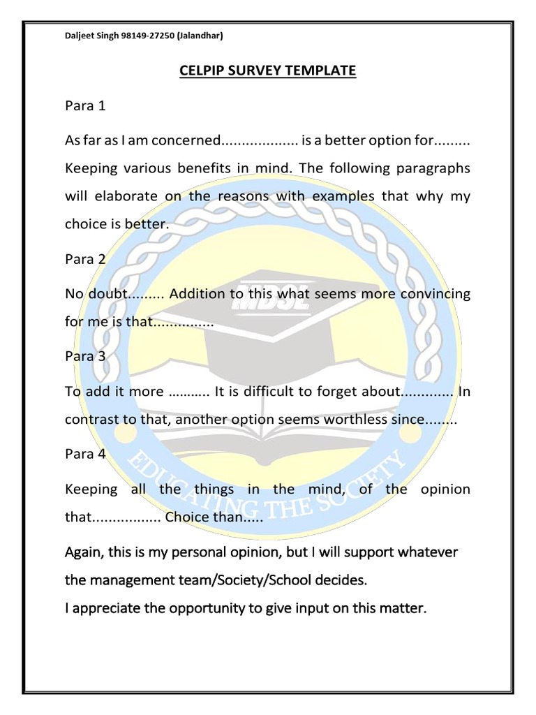 Celpip Survey Template | PDF