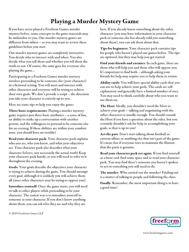 Playing A Murder Mystery Game: © 2019 Freeform Games LLP | PDF